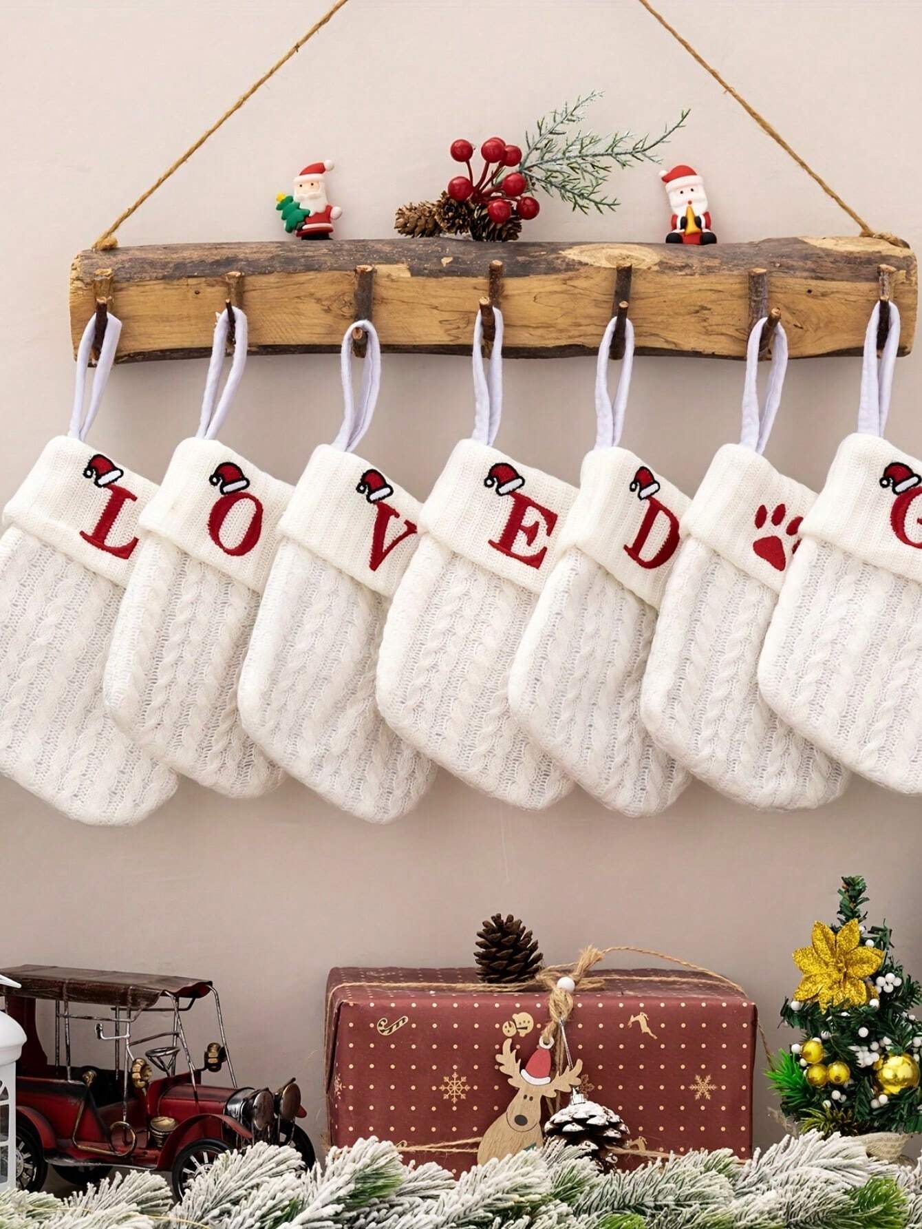 1 pieza Decoración colgante Navidad tejido blanco alfabeto Medias ...