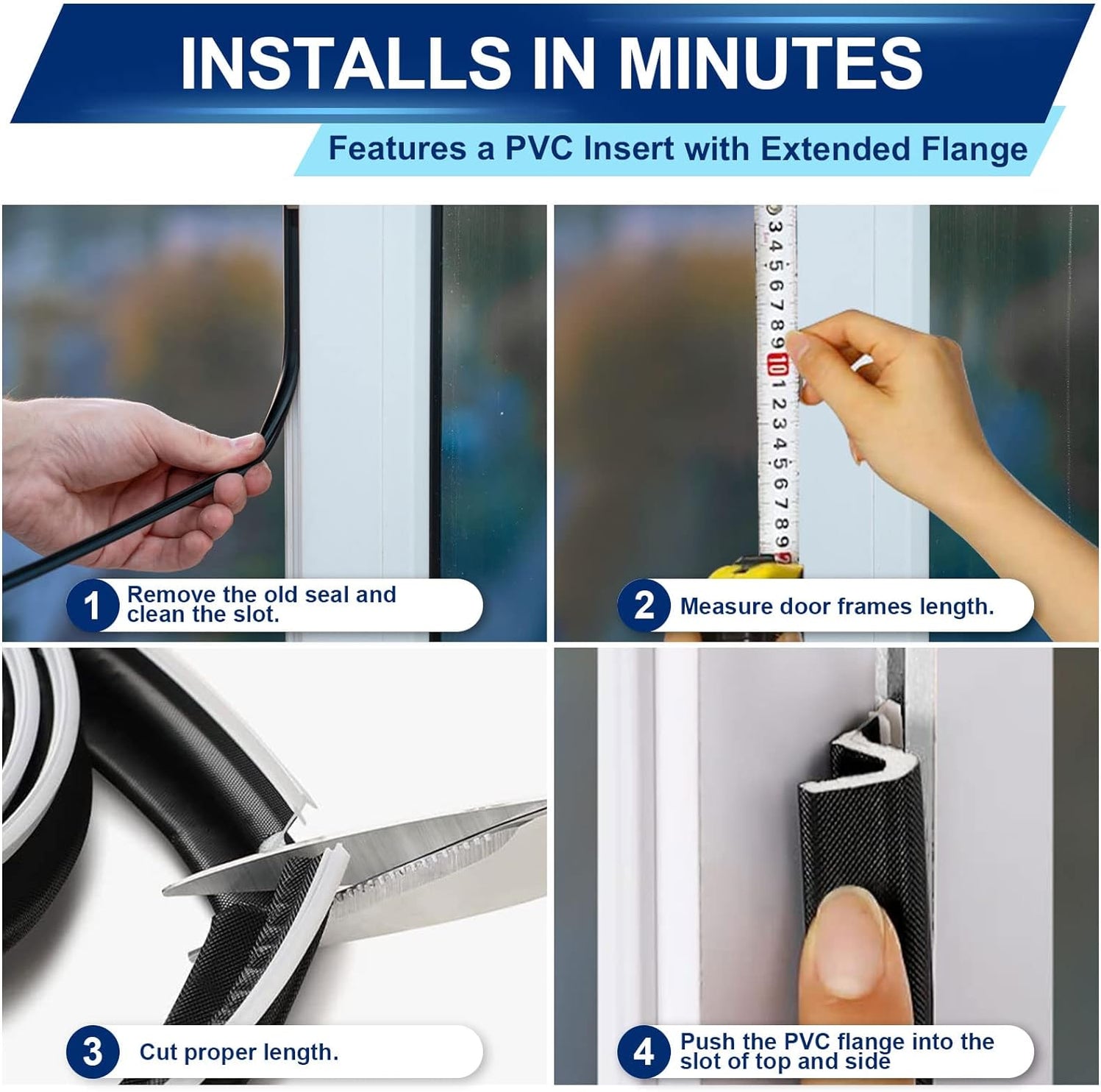 Burlete de espuma "Q" de 26 pies con ranura de brida de PVC para puert ...