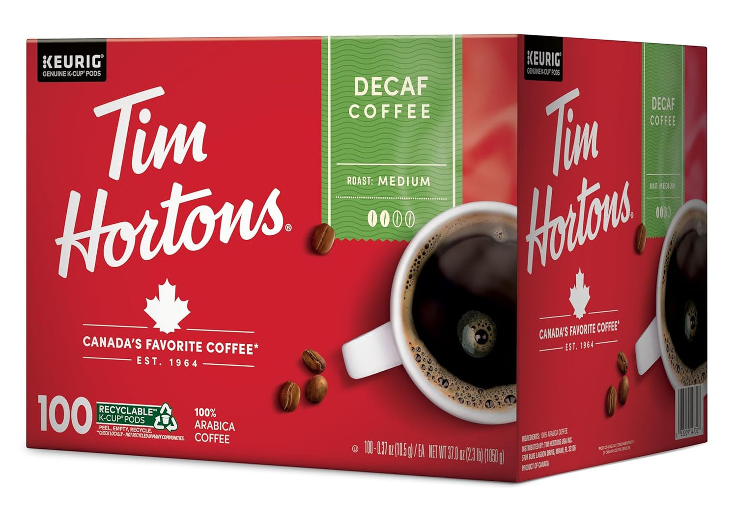 Cápsulas de café descafeinado de tueste medio de Tim Hortons, 100 unid ...