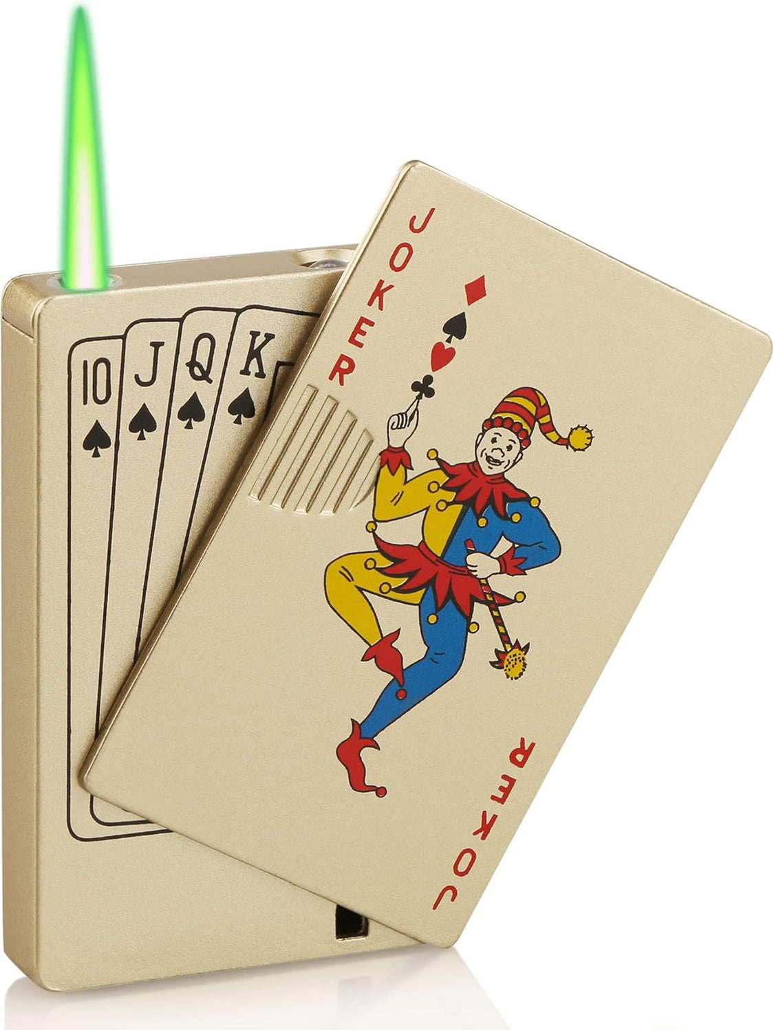 Encendedor de bolsillo con forma de carta de póker y llama de butano r ...