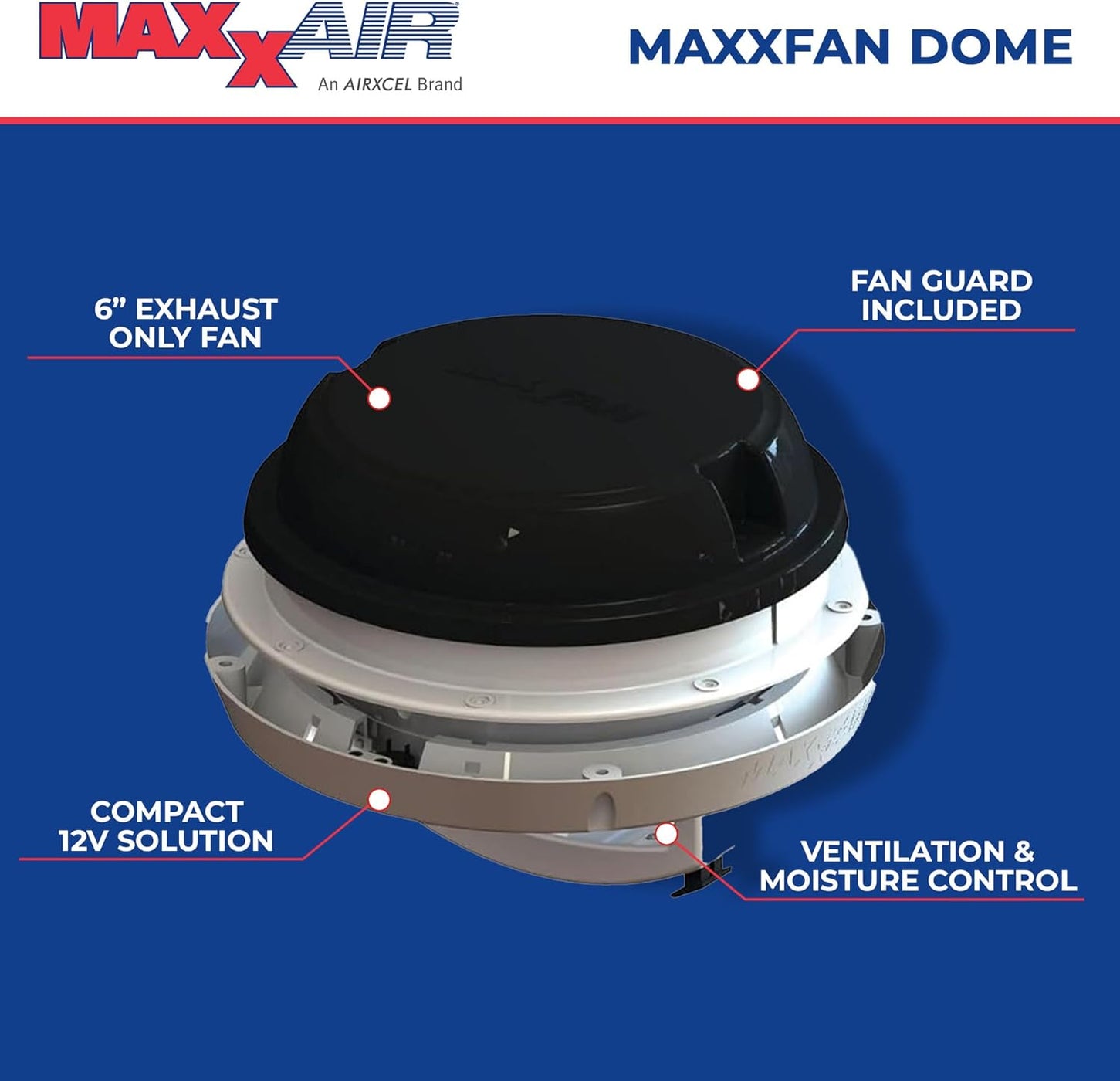 MAXXFAN DOME PLUS 00-03810B Iluminación LED ventilador redondo de 6 pu ...
