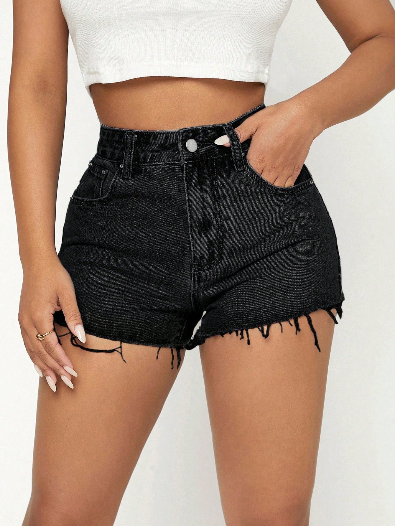 SHEIN PETITE Shorts vaqueros con bajo sin rematar — Quierox - Tienda Online